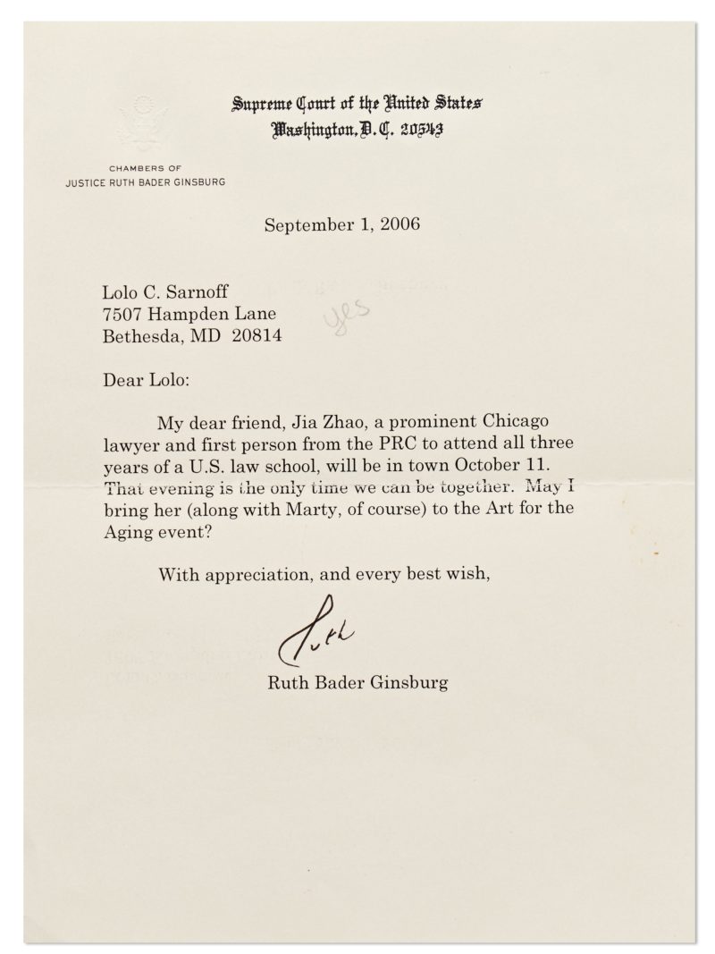 Ruth Bader Ginsburg Signed Letter - The Autograph Source